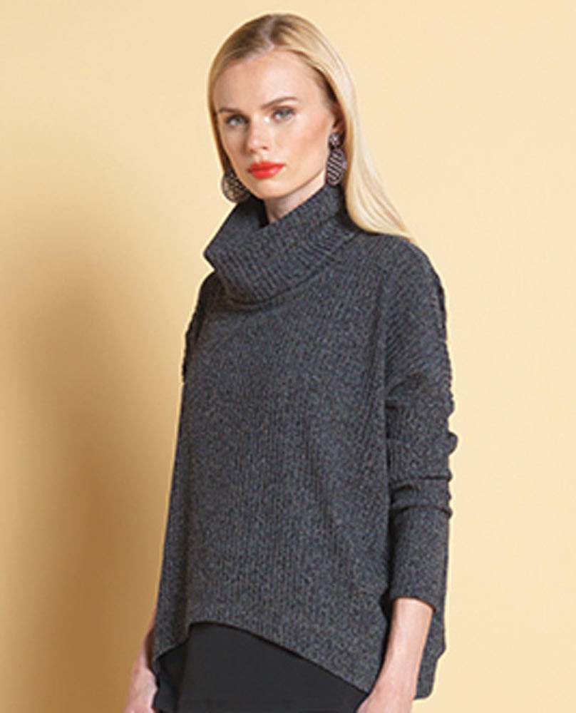 Charcoal 2-Tone Ribbed Tipped Hem Sweater SOLD OUT | chicdoor.com