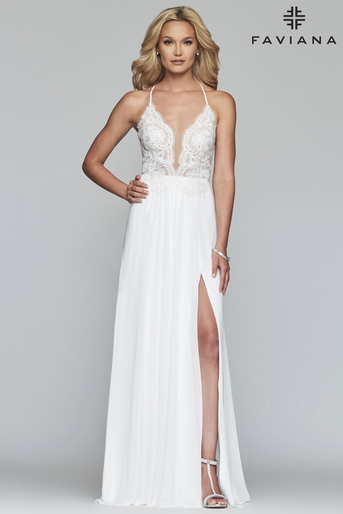 2.15 Faviana Flowing A-Line Ivory Dress S10228 | chicdoor.com